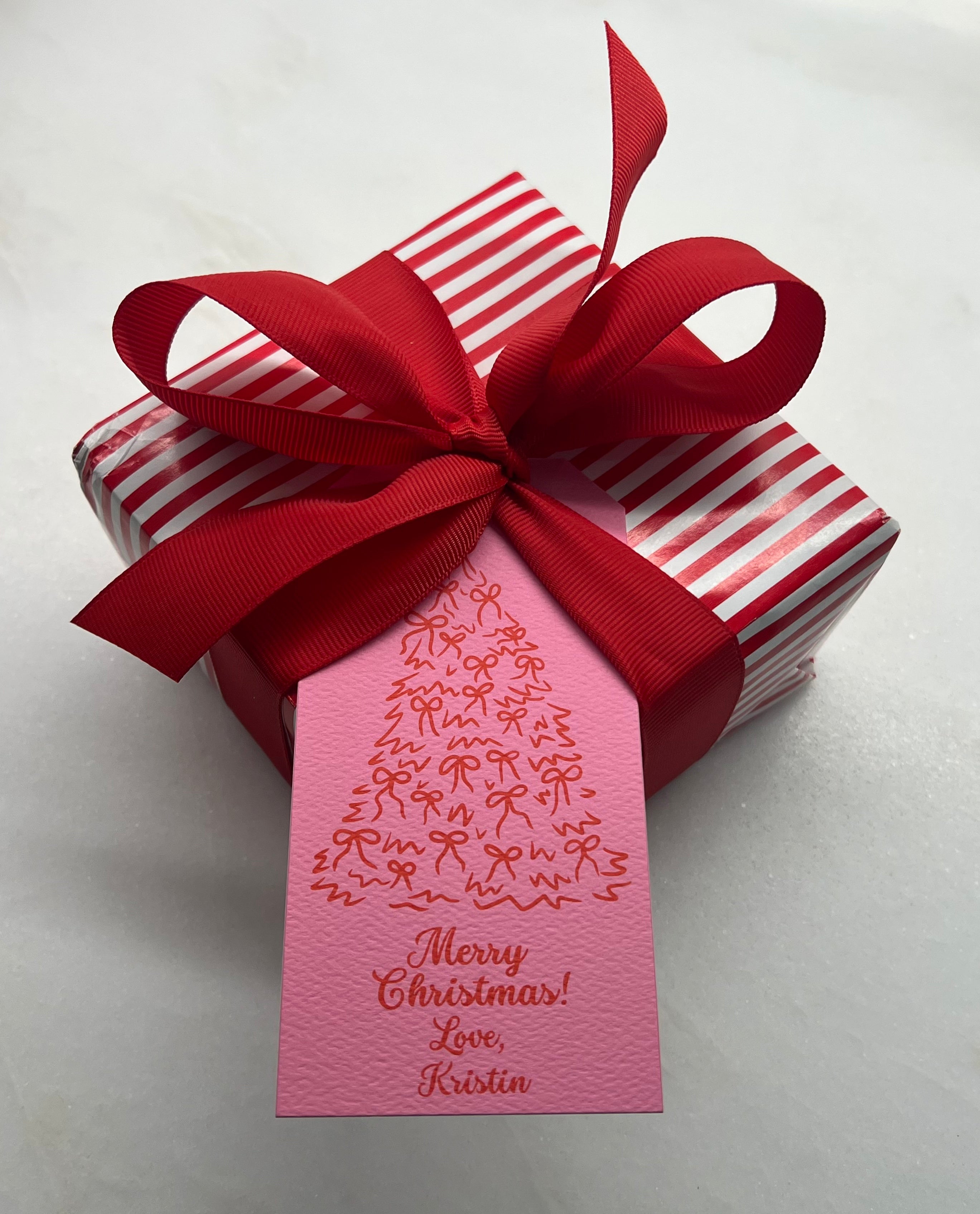 Mimi Paper Holiday Large Gift Tag Personalized - Pink and Red Bows