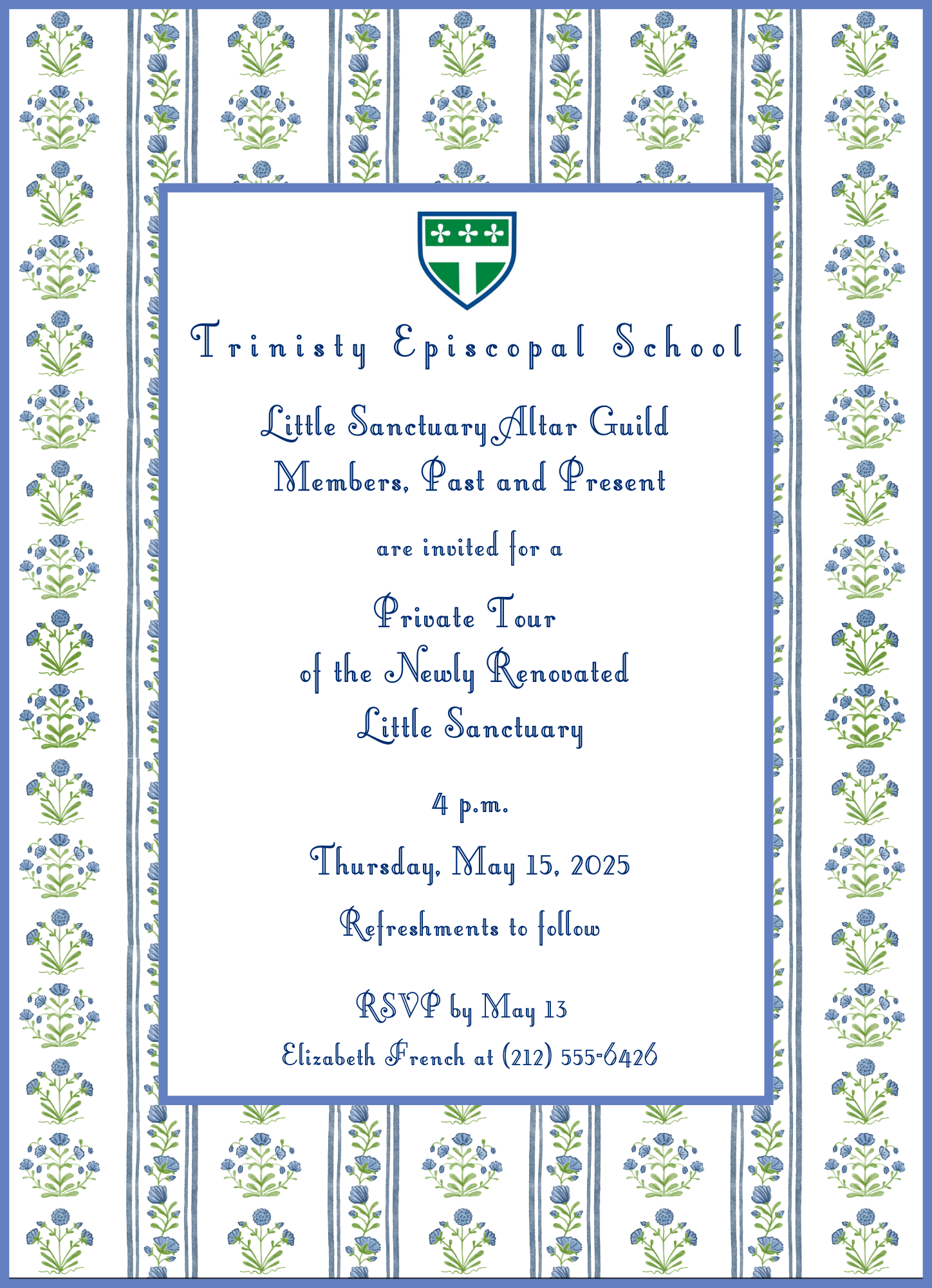 Mimi Paper Invitation - Blue Floral Block Print